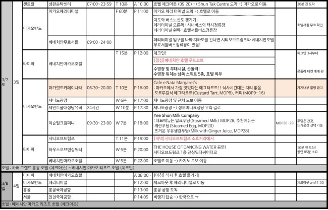 홍콩·마카오 3박4일 여행일정 및 여행일정표 양식 And 여행책자 공유 네이버 블로그