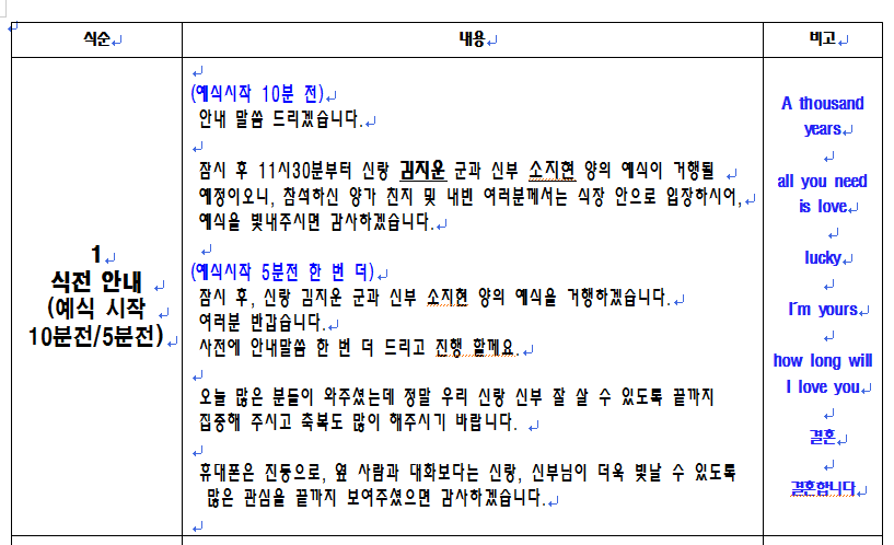 주례 없는 결혼식 식순 및 사회자 대본 결혼식 배경음악 준비파일첨부 네이버 블로그